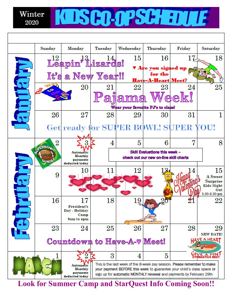 Class Schedules – Co-Op Gymnastics