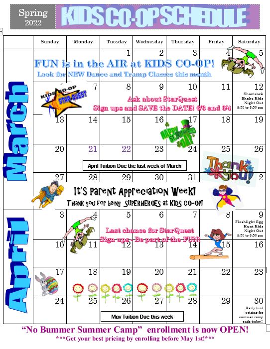 Class Schedules – Co-Op Gymnastics